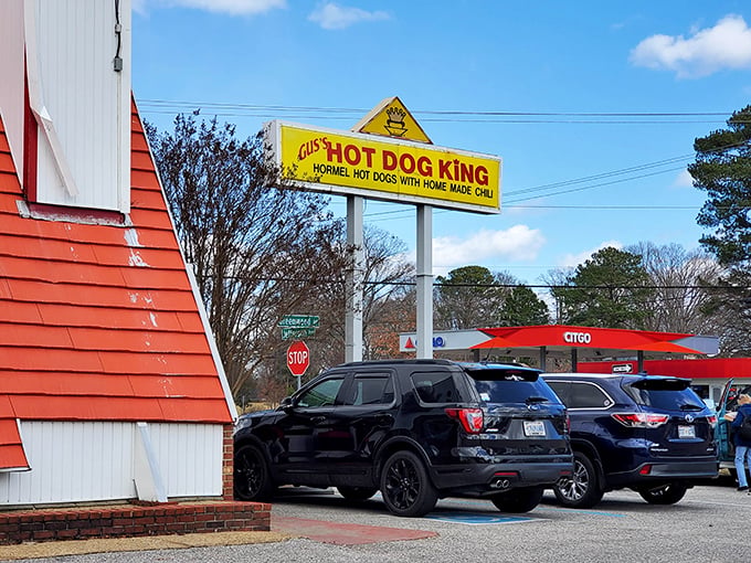 The iconic orange roof of Gus's Hot Dog King stands like a beacon of comfort food salvation on Jefferson Avenue in Newport News