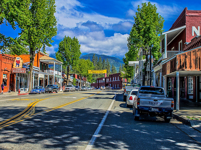Main Street Weaverville looks like a movie set, but the locals aren't extras&mdash;they're just living their best small-town lives under those majestic trees.