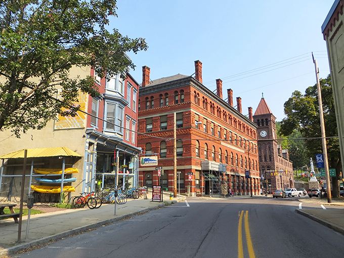 Victorian architecture stands proudly against Pennsylvania's blue sky, like a movie set where the past and present mingle on Broadway's red brick canvas.