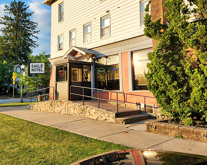 The unassuming exterior of Eagle Hotel belies the culinary treasures within. Like finding a diamond in your grandmother's junk drawer.