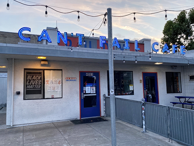 That blue neon sign isn't just illuminating the night&mdash;it's broadcasting a siren call to breakfast lovers everywhere. The perfect beacon for hungry souls.