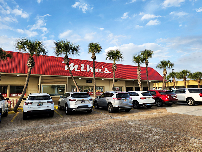 Mike's iconic red roof and palm trees stand like a beacon for hungry travelers. Florida dining doesn't get more authentic than this Panama City Beach landmark.