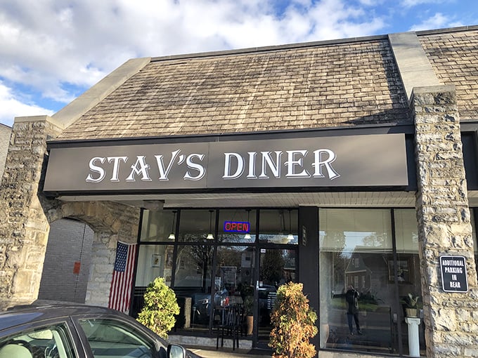 Stone-faced exterior, warm-hearted interior. Stav's Diner's modest storefront promises nothing but delivers everything a breakfast lover could dream of.