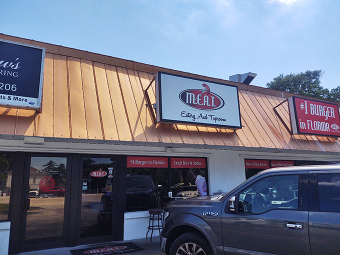 That orange metal roof isn't just for show – it's practically a beacon calling burger lovers home.