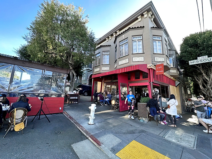 The corner Victorian with its signature red awning stands like a Parisian transplant in Potrero Hill, beckoning hungry passersby with promises of buttery delights. 