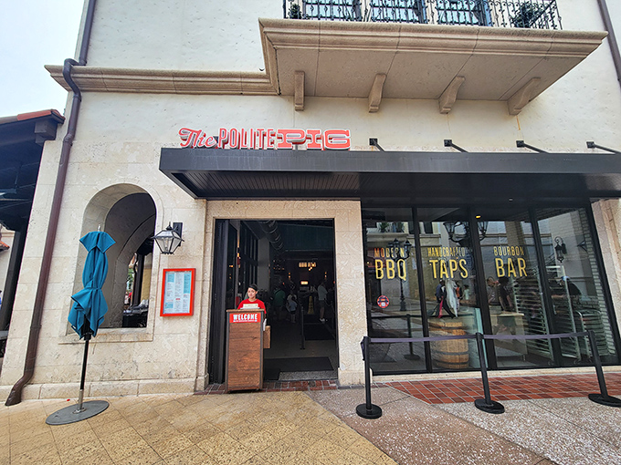 The unassuming exterior of The Polite Pig belies the smoky treasures within. Disney Springs' best-kept secret hides in plain sight.