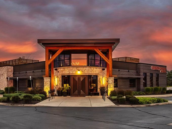 Sunset transforms Grindstone into a postcard-worthy destination. Those timber beams and stone fa&ccedil;ade aren't just showing off&mdash;they're promising something special inside.
