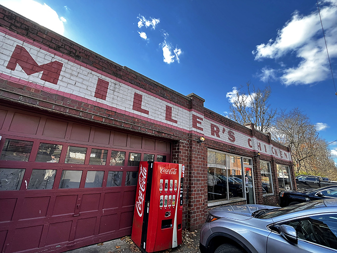 The unassuming brick exterior of Miller's Chicken is like finding a treasure map where X marks the spot for deliciousness.