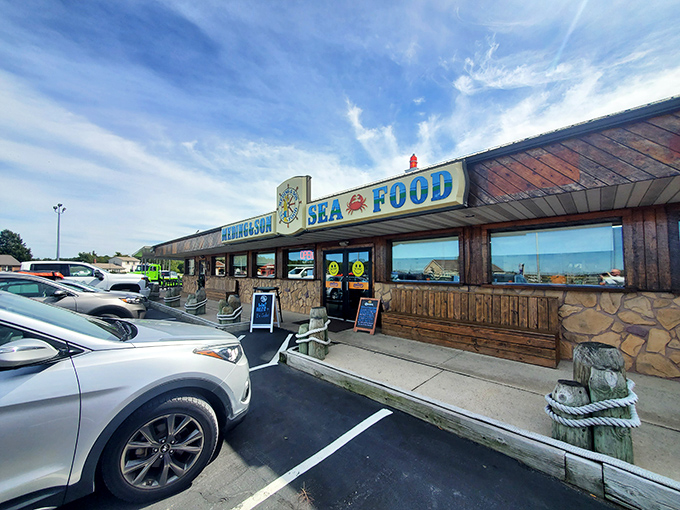 The rustic wooden exterior of Meding's Seafood promises no-frills authenticity – just the kind of place where seafood speaks louder than décor.