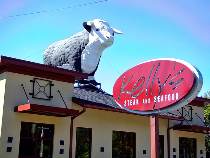 The iconic cow statue standing guard on Kelly's roof isn't just decoration&mdash;it's a beacon calling hungry travelers to this unassuming culinary oasis in Boalsburg.