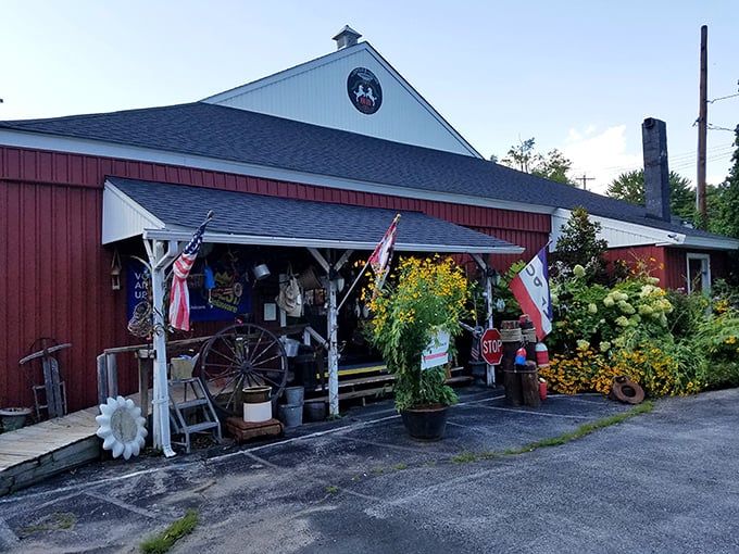 The classic red barn exterior isn't just charming&mdash;it's a warning sign to your wallet that resistance is futile. Treasures await inside!