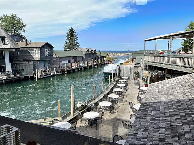 Fishtown's weathered shanties and crystal-clear waters create the perfect backdrop for The Cove's waterfront dining experience. Michigan's version of Venice, just with better fish.