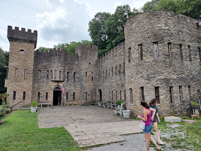 The stone facade of Loveland Castle rises unexpectedly from the Ohio landscape, making you question whether you've somehow teleported to medieval Europe.