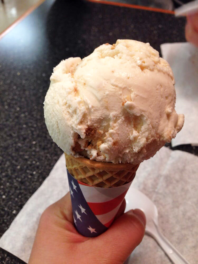 Patriotic cone holder meets classic scoop. It's ice cream that makes you want to salute, then immediately take another bite.
