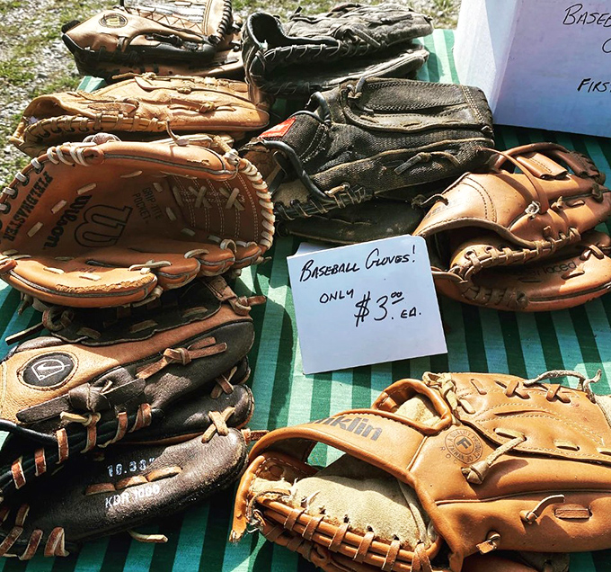 Baseball memories for just $3 each. These well-loved gloves carry the echoes of backyard games and Little League dreams.