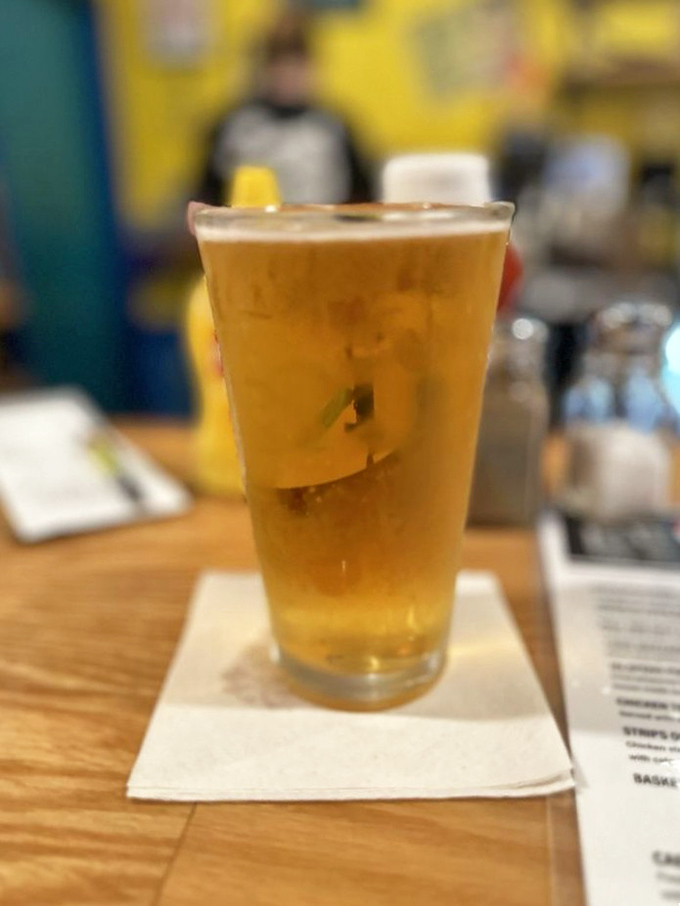 A perfectly poured beer waiting patiently while you decide between crab cake, crab soup, or just more crab everything.