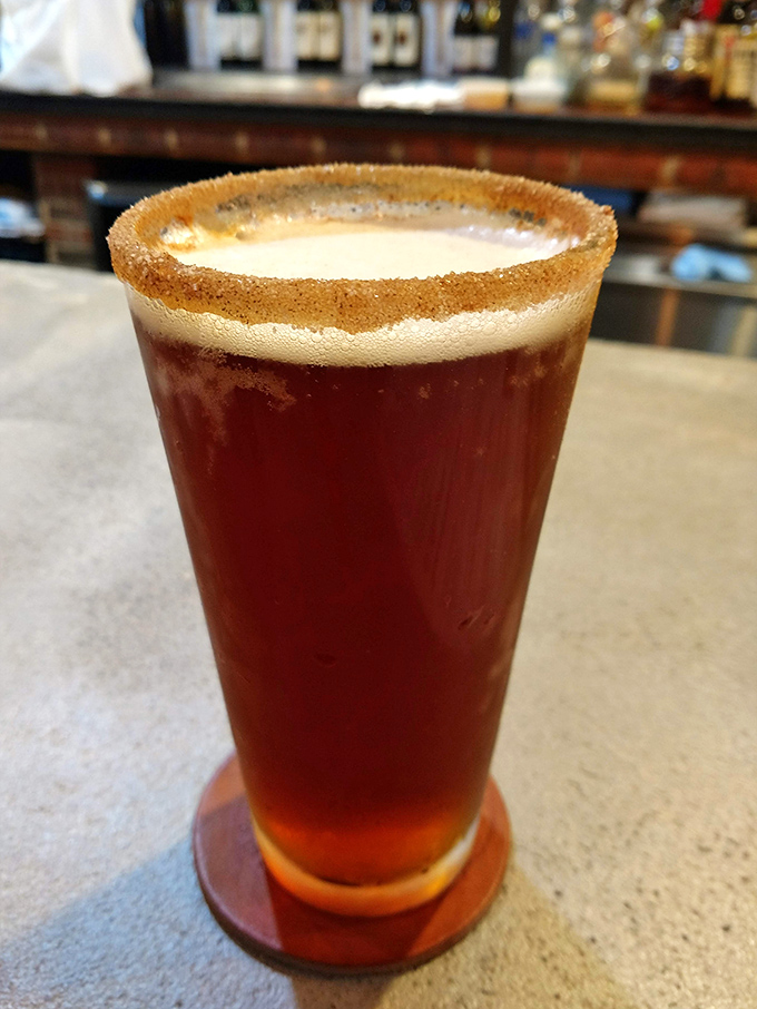 A perfectly poured craft beer with a cinnamon-sugar rim&mdash;like the adult version of a cookie dunked in milk. Tuesday half-price drafts never looked so good.