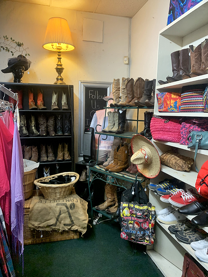 Boot boulevard offers footwear with history. Each scuff tells a story, and at these prices, you can afford to write your own western tale.