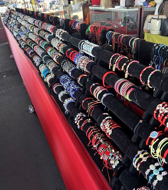 Bracelet bonanza! This colorful collection of wrist candy proves that sometimes the best accessory shopping happens far from department store counters. 
