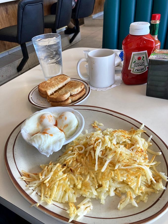 Breakfast perfection on a plate. Those hash browns are the unsung heroes&mdash;crispy, golden, and ready for their close-up.