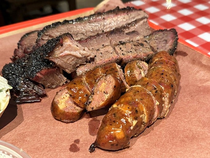 Brisket and jalape&ntilde;o sausage living in perfect harmony&mdash;like Simon and Garfunkel, but with more smoke and spice.