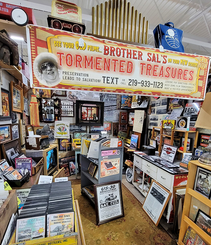 Brother Sal's booth is organized chaos at its finest. Like a yard sale curated by a history professor with a flair for the dramatic!