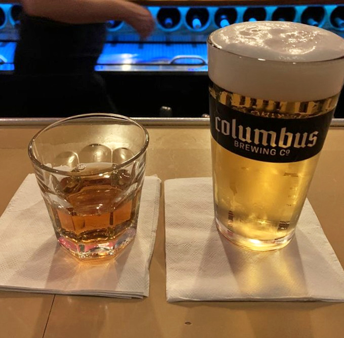 Buffalo Trace and a Columbus brew&mdash;because great barbecue deserves proper liquid accompaniment. The perfect Ohio handshake.