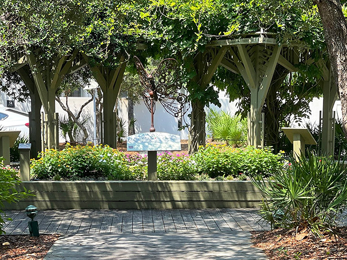 The butterfly garden creates a shaded sanctuary where visitors and pollinators alike can take a breather from Florida's enthusiastic sunshine.