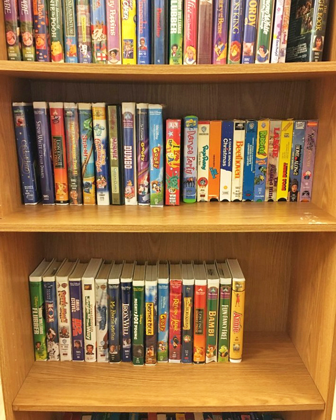 Childhood nostalgia by the shelf-full. These VHS tapes and DVDs are time machines to Saturday mornings with cereal and cartoons.