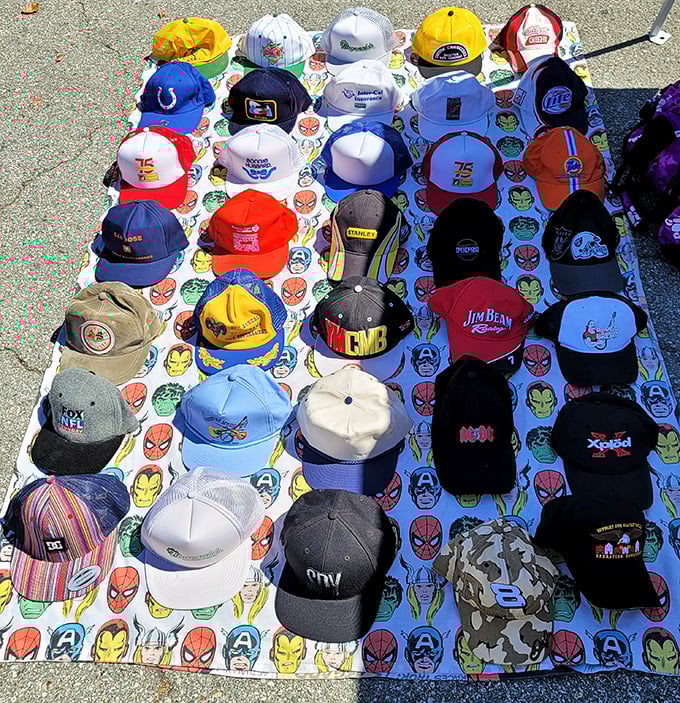 Baseball caps chronicle team loyalties, vacation memories, and bygone promotions&mdash;headwear archaeology at its finest.