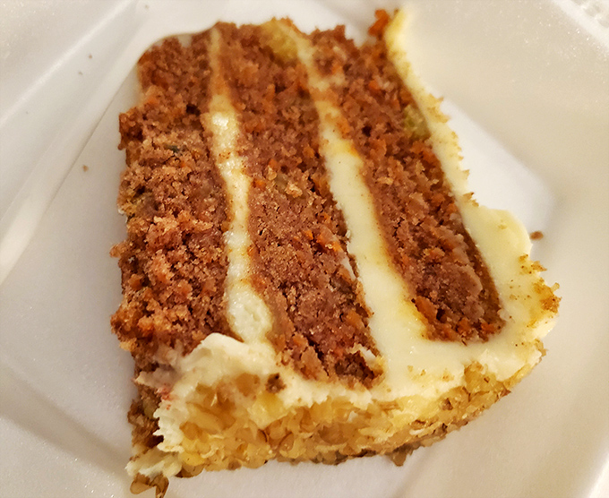 Carrot cake that somehow counts as a vegetable in Wisconsin—layers of spiced perfection that grandma would approve of.