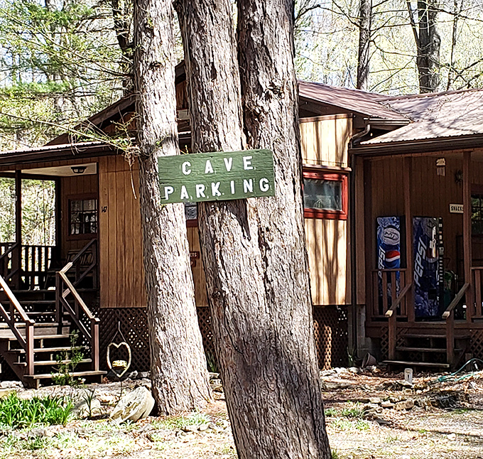 "Cave Parking" &ndash; possibly the only sign in Pennsylvania that casually suggests you're about to do something extraordinary with your afternoon.