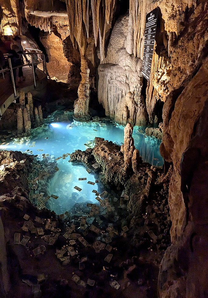 Underground pools create mirror-like reflections that seem almost too perfect to be real nature.