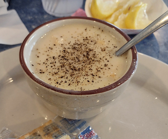 Clam chowder that doesn't need New England's permission to be magnificent. Creamy, peppery comfort in a bowl that warms the soul.