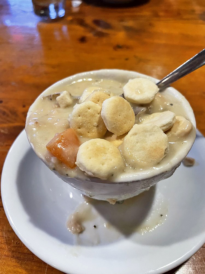 Clam chowder so hearty it could qualify as a main course. Those oyster crackers aren't floating&mdash;they're crowd-surfing on deliciousness.