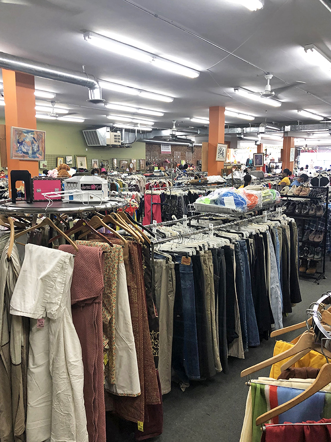 Denim democracy in action&mdash;pants of every era hanging together in peaceful coexistence, waiting for their second chance at fashion glory.
