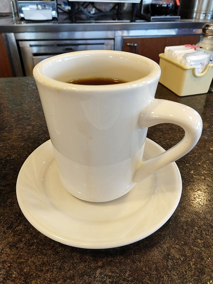 The humble diner coffee mug&mdash;unsung hero of American mornings. This isn't artisanal pour-over, it's the reliable friend who's always there when you need them.