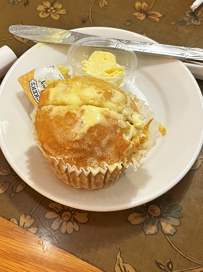 That cornbread muffin glistening with butter is the supporting actor that steals the show. Crumbly, sweet, and utterly irresistible.