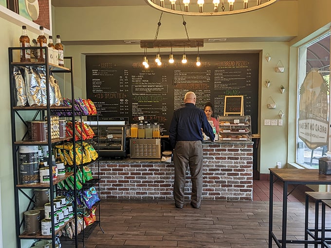 Where sandwich dreams come true. The brick counter adds rustic charm while the menu promises delicious decisions ahead.