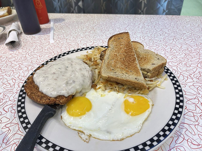 Country fried steak with eggs sunny-side up&mdash;because sometimes you need a breakfast that says, "Go ahead, conquer the day. I've got you covered."