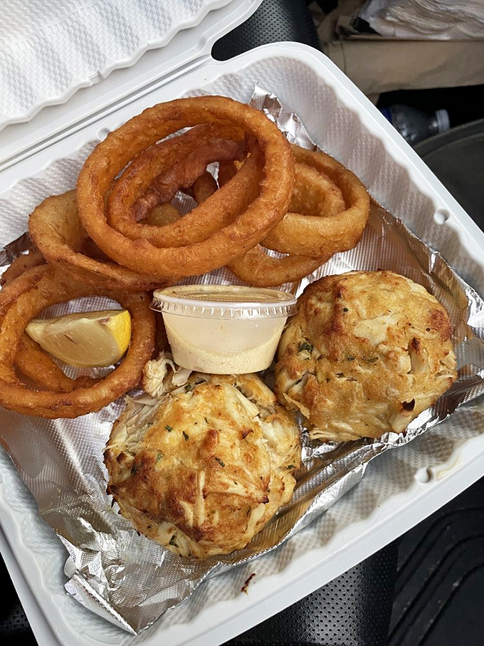 That crab cake and onion ring combo is what happens when Maryland meets the county fair &ndash; pure delicious democracy.