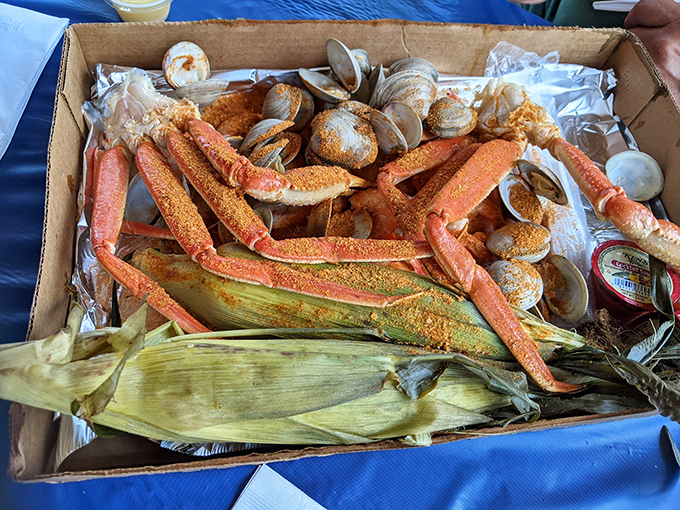 The seafood cornucopia&mdash;crab legs, clams, and corn on the cob. A meal that requires both hands, several napkins, and absolutely no hurry.