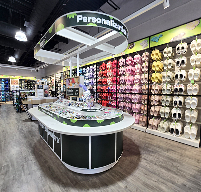 The Crocs personalization station offers a dizzying array of colorful footwear options &ndash; comfort and self-expression in equal measure.