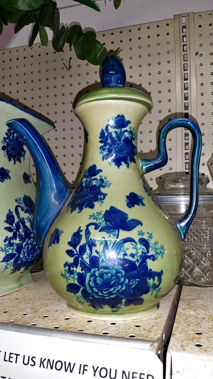 Blue and cream perfection! This teapot doesn't just hold liquid&mdash;it holds stories of afternoon gatherings and conversations long since evaporated.
