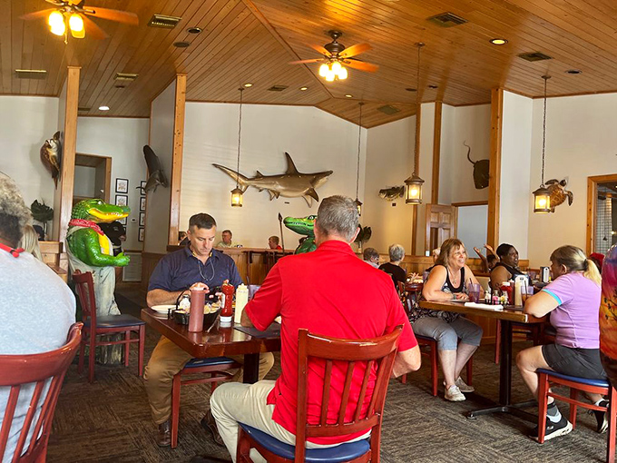 Where locals and visitors unite under the watchful gaze of mounted marlins, bonding over the universal language of "pass the tartar sauce."