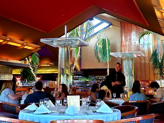 An intimate gathering space where the lighting whispers romance and the atmosphere encourages lingering over exceptional food.