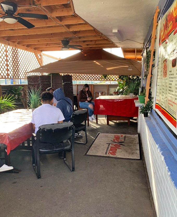 The true mark of a great restaurant: people hunched over their food in that universal posture of "this is too good to waste time talking."