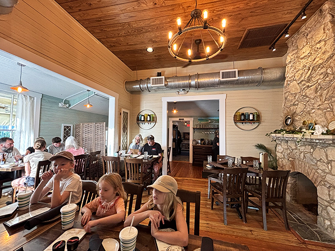 Even the youngest diners appreciate The Porch's appeal. That stone fireplace in the background has probably heard all the best island gossip.