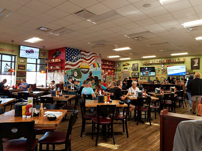 Locals fill the tables, a testament to Sunrise Eatery's status as Zephyrhills' unofficial town hall where politics and pancakes are discussed with equal passion. 