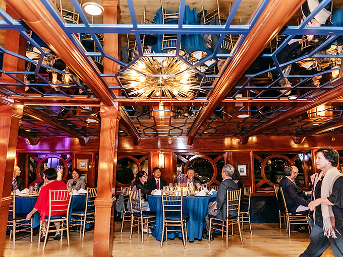 The dining room transforms for events, where ghost stories of sailors past are drowned out by the clinking of champagne glasses. Nautical elegance at its finest.